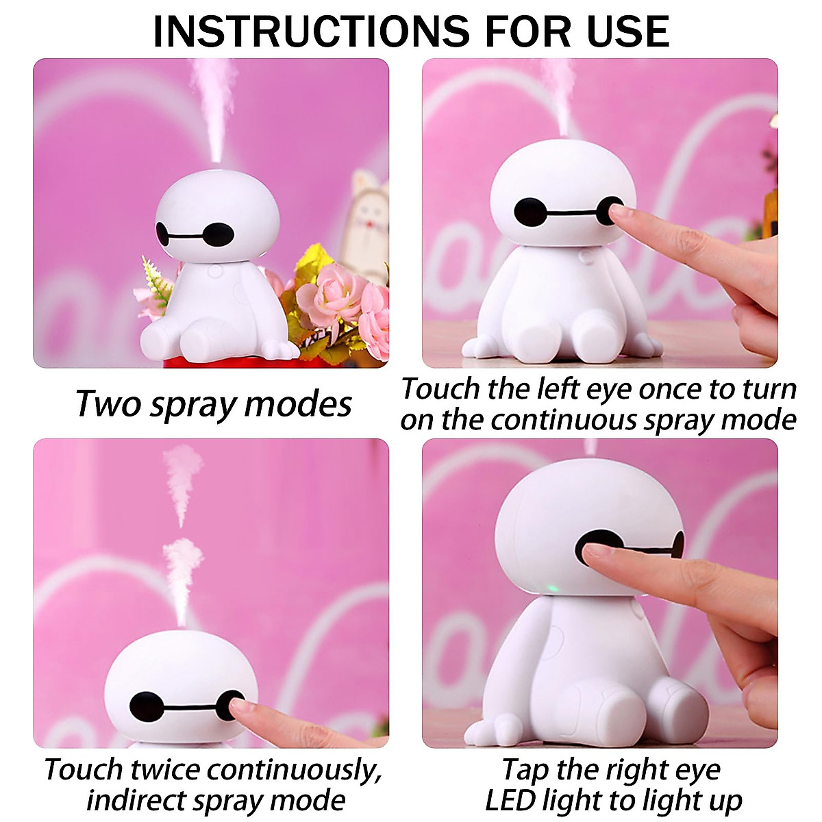 INVODA Humidifiers Portable Small Cool Mist Humidifiers Mini USB Personal Desktop Humidifiers for Travel, Car, Office Room, Bedroom (White)