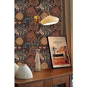 HAOKHOME Wallpaper Peel and Stick Floral Boho Brown/PeachPuff/Green Retro Wall Decor Bathroom Removable Mural 17.7in x 6.6ft