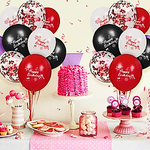 16 Pcs Red Black Confetti Latex Balloons, 12 Inch Red Black and White Happy Birthday Decoration Balloons for Red Black Themed Men Women Birthday Wedding Anniversary Graduation New Year Party Supplies