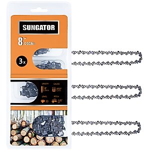 SUNGATOR 3-Pack 8 Inch Chainsaw Chain SG-S33, 3/8" LP Pitch - .050" Gauge - 33 Drive Links Compatible with Chicago, Earthwise, Greenworks and More