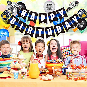 32 Pieces Police Birthday Party Decorations Set Police Party Swirls Set Including 20 Police Party Latex Balloons 2 Police Banners 10 Police Hanging Swirls for Police Themed Birthday Party