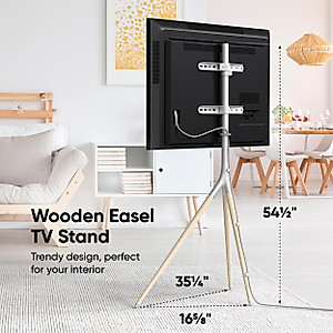ONKRON Tripod TV Stand Wood for 32-65 Inch TVs up to 77 lbs, Swivel Floor TV Stand Adjustable Height max 400x400 VESA - Easel TV Stand Floor Standing/Corner TV Stand with Mount White