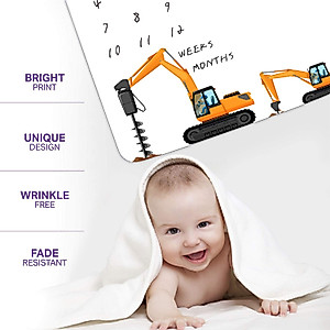 EARVO Baby Monthly Milestone Blanket Boy or Girl Construction Truck Baby Month Blanket with Wreath Frame Yellow Truck Milestone Blanket for Newborn to 12 Months Milestones 48”x48”BTZDEA10