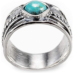 Joolala 1 Carat Blue and Green Cabuchon Cut Turquoise Oxidized Finish 925 Sterling Silver Ring for Women, Size - 5