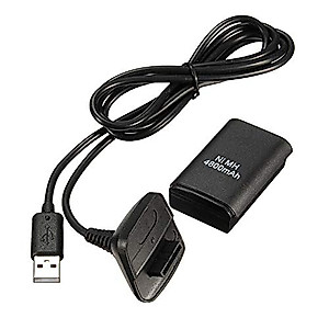 Cotchear 4800mAh Battery Pack + Charger Cable for Xbox 360 Controller Replacement Battery + Charger Cable for Xbox 360 Wireless Controller - Black