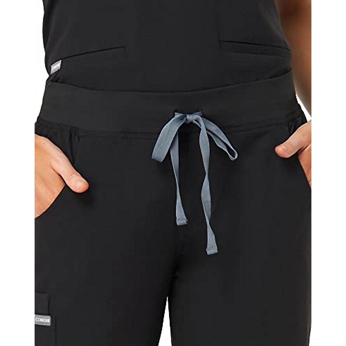 COMENII Scrubs for Women, Mid Rise Straight Leg Cargo Scrubs Pants with Flat Stretch Knit Yoga Waistband, Anti-Wrinkle Medical Scrub Pants for Women(Black M)