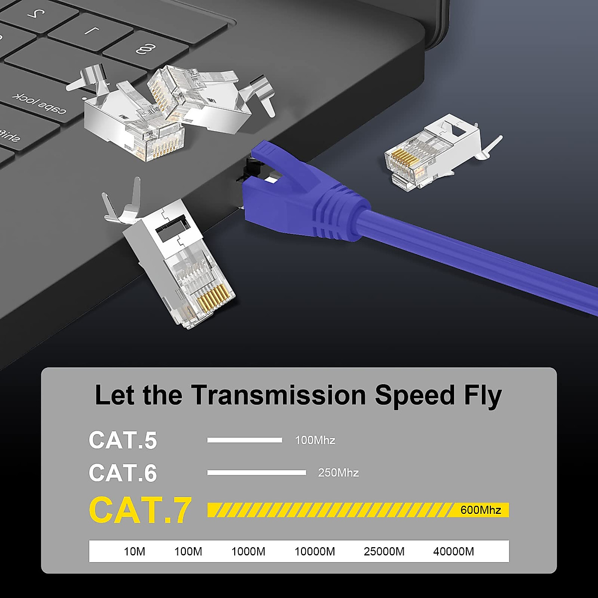 VCE RJ45 Connectors CAT7/CAT6A 30-Pack, Non-Pass-Thru Shielded Modular Plugs for Thick Cable, 3-Prong 50u Gold Plated Ethernet Ends with Strain Relief Boots - Blue