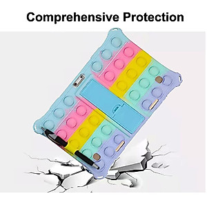 ALHBEJT Tablet Case for Lenovo/Huawei Universal 10.1inch Case Soft Anti-Stress Silicone Case Cover with Stand Lanyard Pen for Lenovo/Huawei Pop Anxiety Relief Fidgets(Colorful Light Blue)