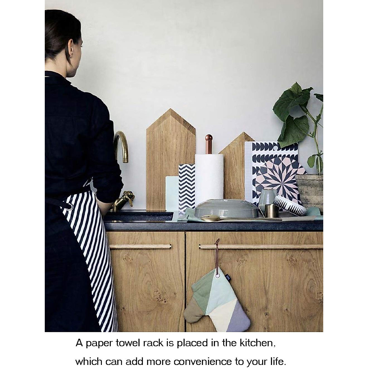 Mornenjoy Modern Stand Up Paper Towel Holder,Single Tear Papertowel Roll Stand with Stable Wide Base,Paper Towel Dispenser for Kitchen Countertop/Dinner Table/Bathroom (Round Head,Copper)