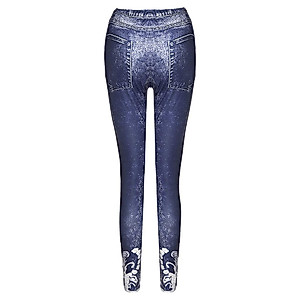 Aniywn Jean Leggings for Women Printed High Waisted Capri Cropped Yoga Pants Stretch Jean Look Denim Fitness Tights