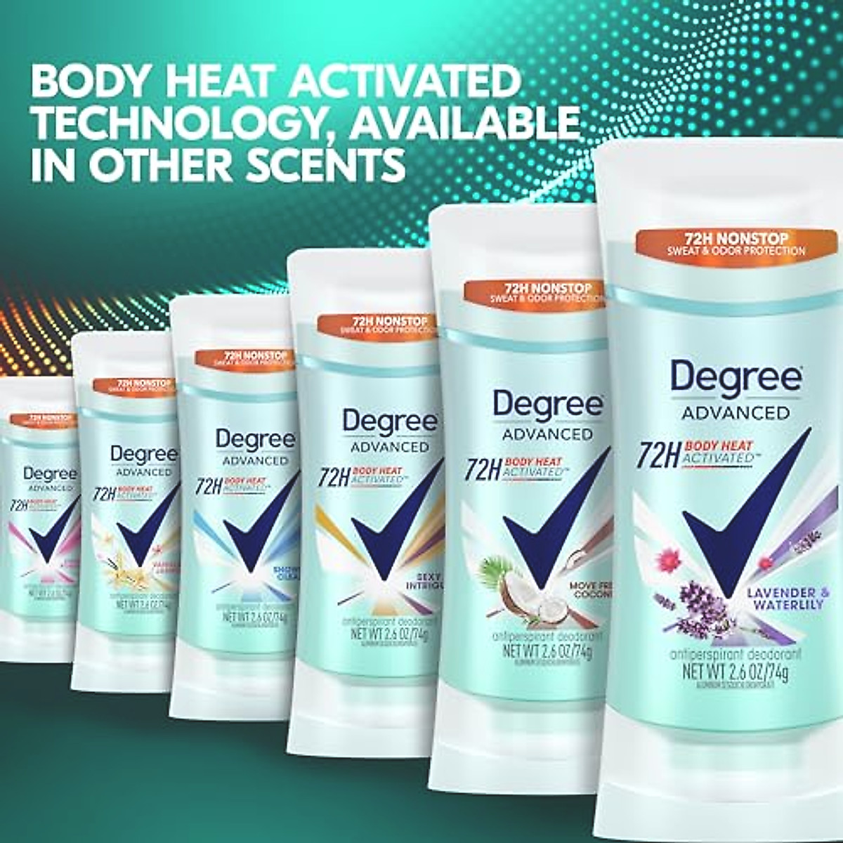 Degree Advanced Protection Antiperspirant Deodorant Lavender & Waterlily for 72-Hour Sweat & Odor Control for Women, with Body Heat Activated Technology, 2.6 oz