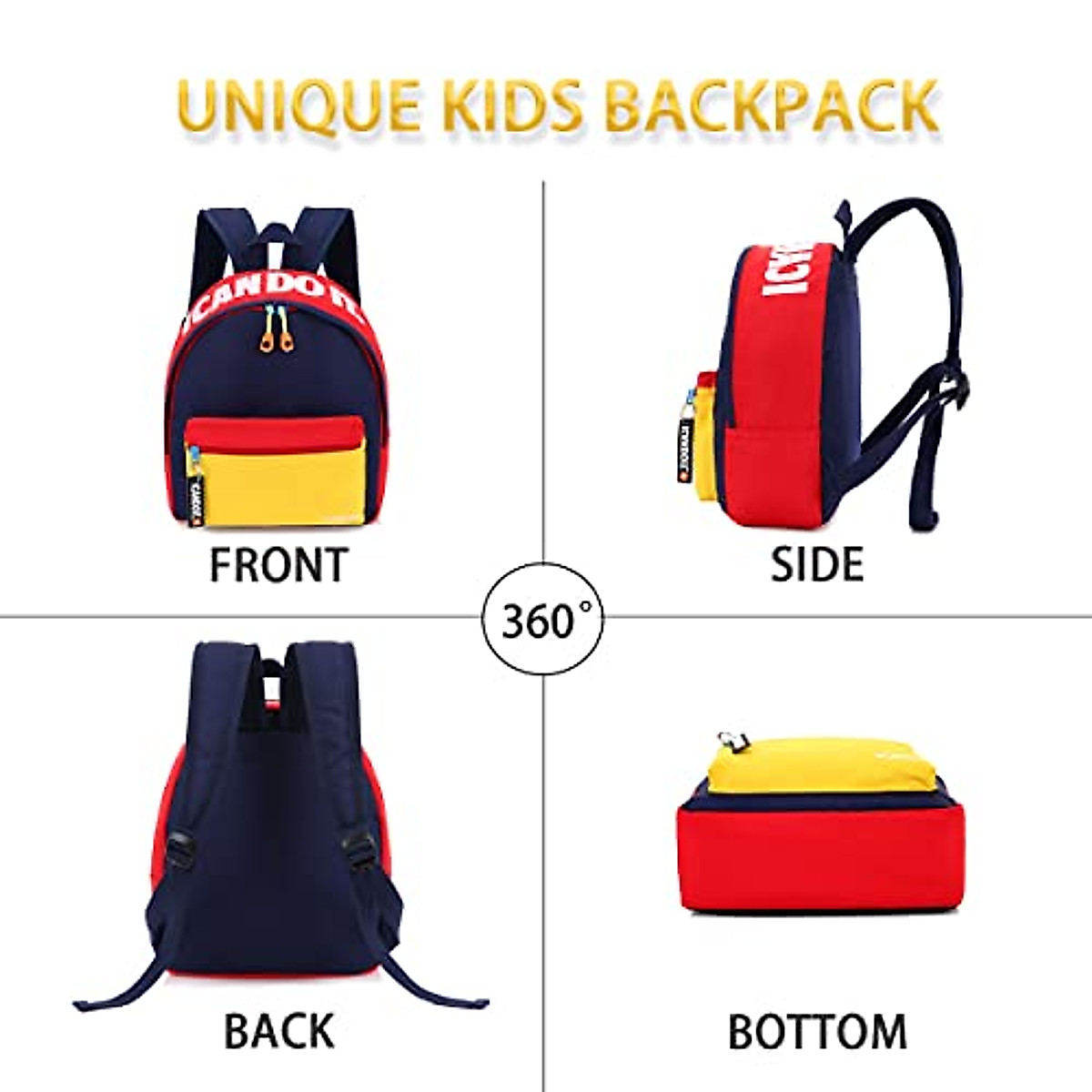KEBI Little Kids Backpack for Boys Girls Toddler Backpack Fits 3 to 6 years Old 13.8 inch Minni School Bag Navy Yellow