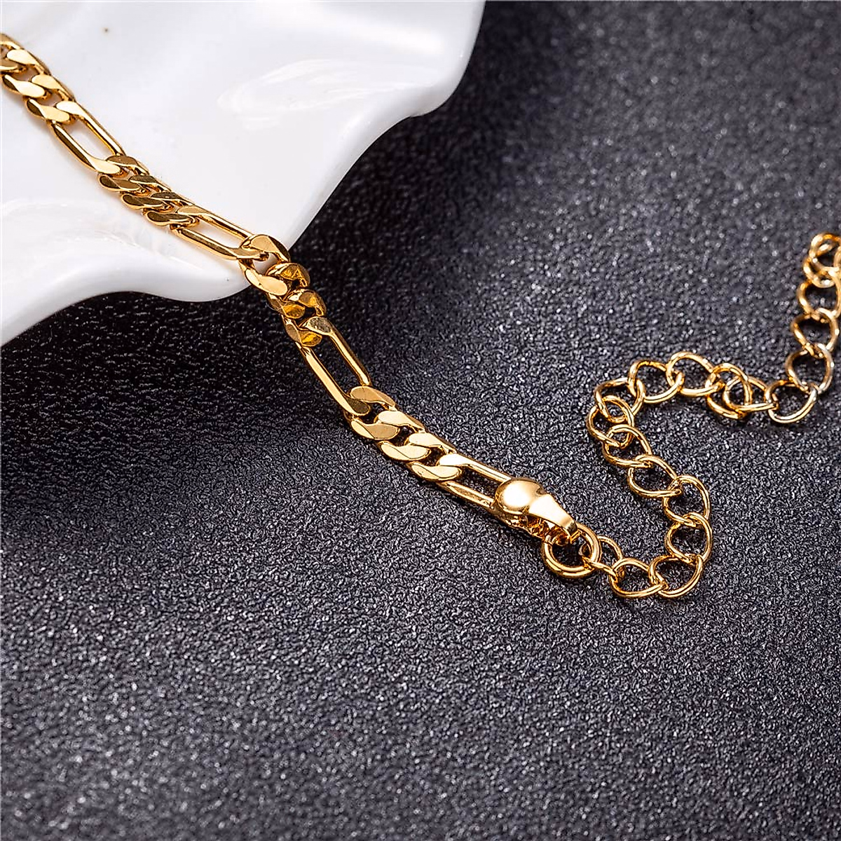 Initial Ankle Bracelets for Women Men, 18K Gold Silver Figaro Cuban Link Anklet Bracelet for Women Teen Girls, Custom Name Gold Anklet with Initials