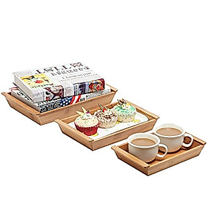 MyGift Natural Bamboo Nesting Small Serving Tray with Handles, Wooden Decorative Trays, Set of 3