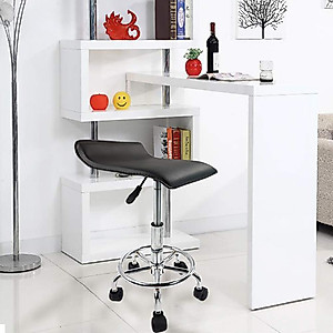 KKTONER Square Height Adjustable Rolling Stool with Foot Rest PU Leather Seat Cushion Spa Drafting Salon Tattoo Work Swivel Office Stools Task Chair Seat Length: 15.5", Width: 15.2" (Black)