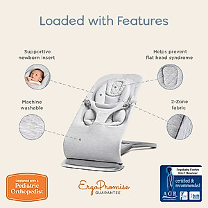 Ergobaby Evolve 3-in-1 Bouncer, Adjustable Multi Position Baby Bouncer Seat, Fits Newborn to Toddler, Light Grey
