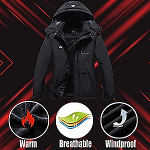 MOERDENG Men's Mountain Waterproof Ski Jacket Windproof Rain Windbreaker Winter Warm Hooded Snow Coat