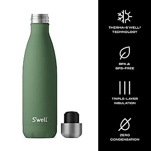 S'well Stainless Steel Water Bottle, 17oz, Green Jasper, Triple Layered Vacuum Insulated Containers Keeps Drinks Cold for 36 Hours and Hot for 18, BPA Free, Perfect for On the Go