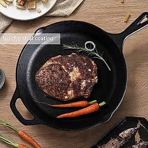 GOODFEER Cast Iron Skillets,10 inch Round Cast Iron Pan No Coating Physical Non Stick Grill Pan For Stove Tops/Camping BBQ