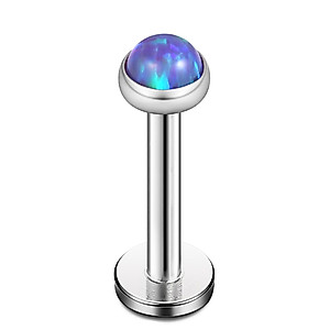 Ruifan 3mm Opal Jeweled Internally Threaded Stainless Steel Labret Monroe Lip Ring Tragus Helix Earring Stud 16G 1/4" 6mm 4PCS