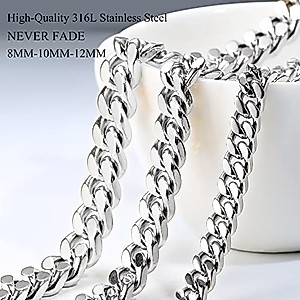 Krfy Silver Chain for Men Boys 18K Gold Plated 316L Stainless Steel Miami Cuban Link Chain for Women 10mm Diamond Cut Mens Chunky Thick Cuban Link Chain Necklace 20 Inches