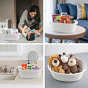 Pro Goleem 3-Piece Small Woven Basket with Gift Bags and Ribbons, Different Size Baskets for Gifts Empty, Easter Baskets Empty, Rope Basket for Storage, 12"X 8" X 5" Baby Basket with handles, White