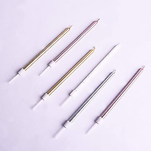 PHD CAKE 24-Count Long Birthday Candles in Holders in Gold Silver Rose Gold White, Cake Candles, Birthday Parties, Wedding Decorations, Party Candles, Celebrations