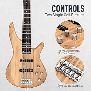 Ktaxon 5 String Electric Bass Guitar, Full Size Standard Right Handed Rosewood Fretboard Bass Kit with Strap, Cable, Pick, Wrench Tool (Burlywood)