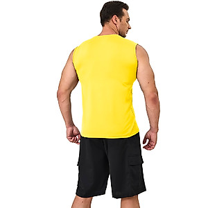 MAGCOMSEN Workout Tank Tops for Men Dry Fit Sleeveless Shirts Muscle Boxing Dry Fit Tank Tops Fitness Active Summer Tank Tops Yellow XL