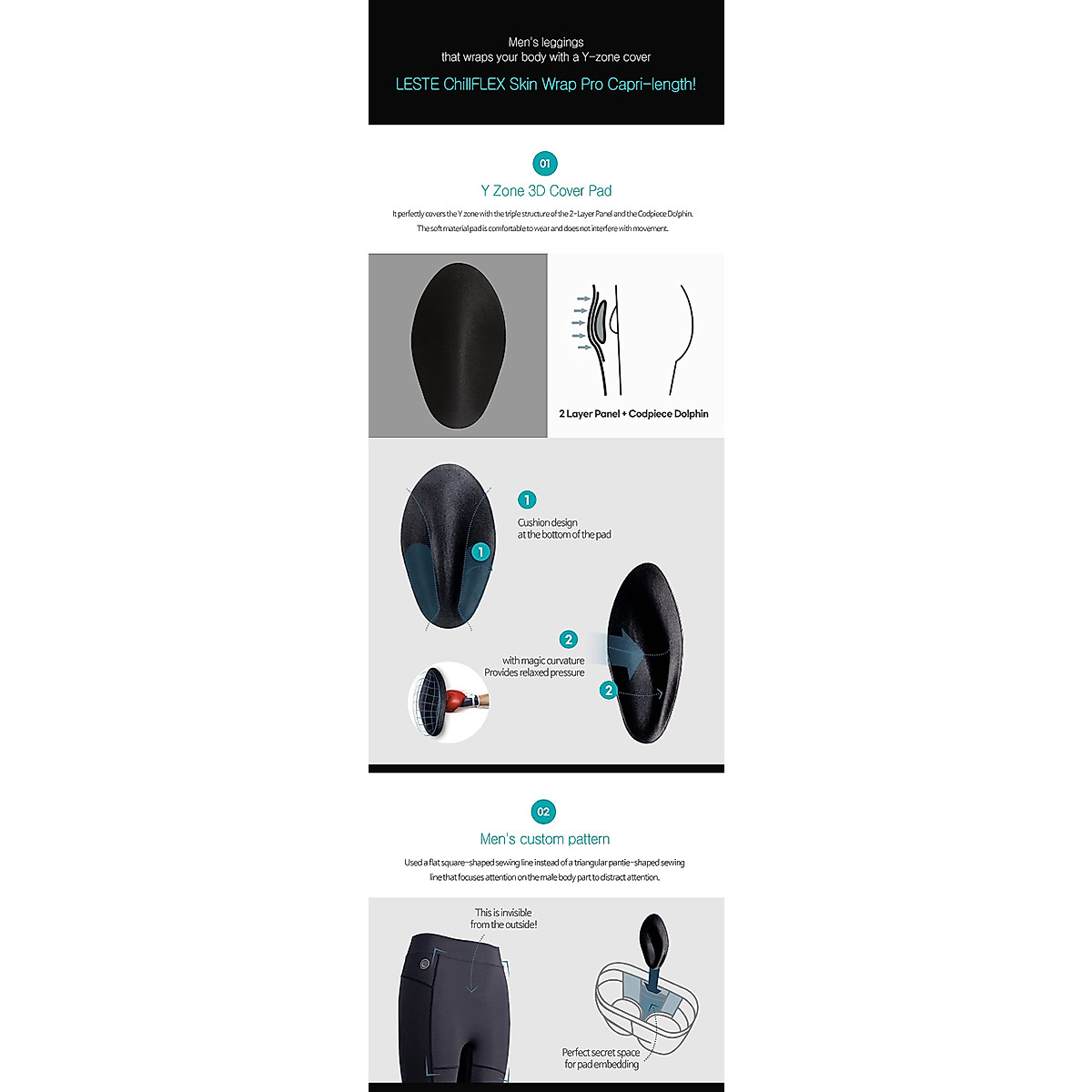 LESTE Men's 3D Padded Recumbent Bike Tights Lightweight Cycling Pants Penis Cover Pad Leggings, SkinWrap PRO+ 9 Black