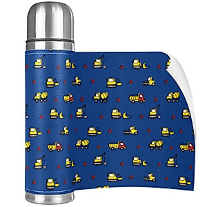 Stainless Steel Leather Vacuum Insulated Mug Construction Vehicle Thermos Water Bottle for Hot and Cold Drinks Kids Adults 16 Oz
