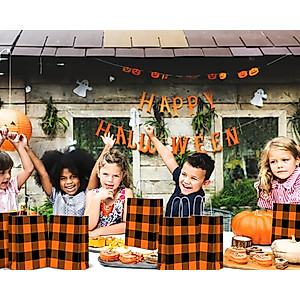 Whaline 20 Pieces Thanksgiving Fall Halloween Paper Bags Orange Black Buffalo Plaid Kraft Party Bags with Handle Party Favor Gift Bag Candy Treat Bag for Autumn Thanksgiving Halloween Wedding
