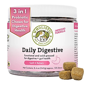 Wholistic Pet Organics:Dog Probiotics and Digestive Enzymes-Probiotic Chews for Dogs Digestive Health,Support Gut Health Immune Supplement Prevents Dog Digestive Problems (Original, 120 Count)