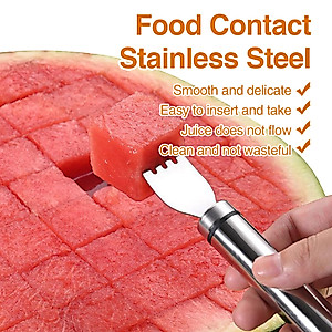 Dizzily 2PCS Watermelon Cutter Slicer Fruit Fork and Melon Baller Scoop Tool - 2-in-1 Stainless Steel Watermelon Dual Head Watermelon Cuber Cutting Tool Knife for Family Parties Kitchen Camping