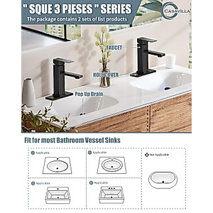 Casavilla Bathroom Faucet Set with Pop Up Drain, Single Handle Black Bathroom Sink Faucet with Deck Plate, Vanity Faucet for Bathroom Sink (1 Hole or 3 Holes), Farmhouse RV Sink Faucet-2 Sets