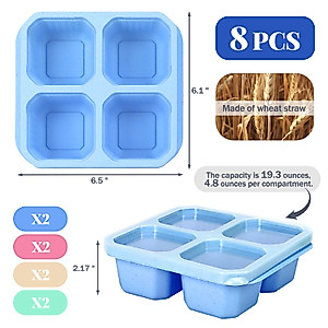 TKOnline Set of 8 Bento Snack Boxes, Meal Prep Container, 4 Compartments Leakproof Food Prep Containers for School, Work and Picnic