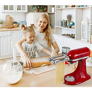 Pasta Maker Attachment for KitchenAid Stand Mixers, 3 in 1 Set Pasta Machine Attachment included Pasta Sheet Roller, Spaghetti Cutter, Fettuccine Cutter