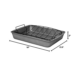 G & S Metal Products Company OvenStuff Nonstick Roasting Pan with Rack, Large, Gray