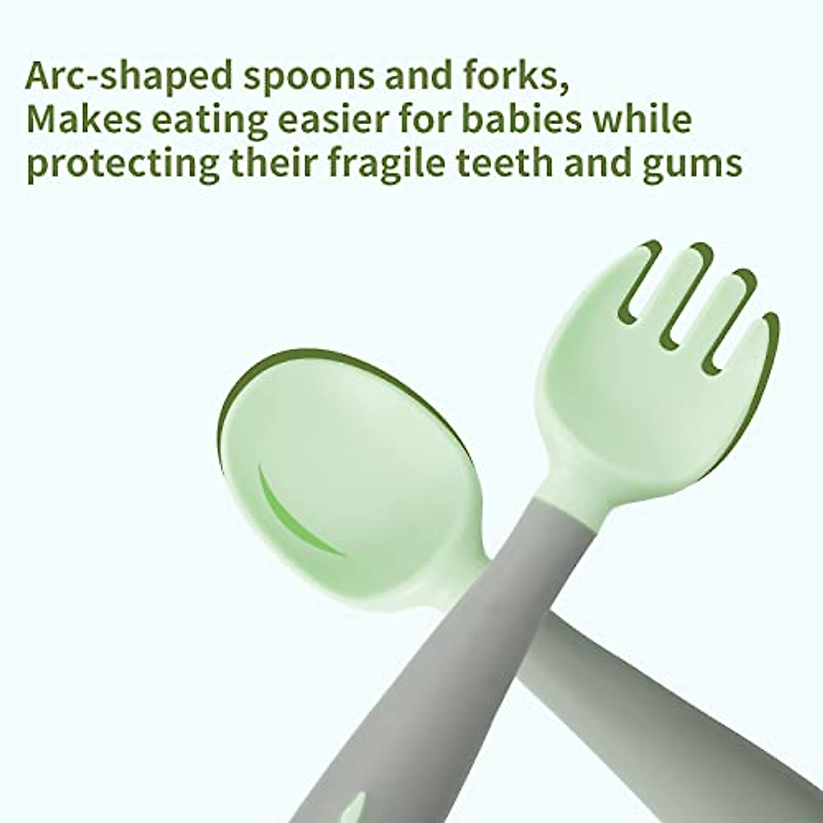 Baby Utensils Spoons Forks Sets with Travel Safe Case, Easy Grip Heat Resistant Bendable BPA Free Toddler Feeding Training Utensils Sets (2Pack,Green)