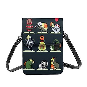 Horror Avocado Cell Phone Purse, DRAYTSO Yoga Avocado Crossbody Bag Small Leather Shoulder Bag for Women Wallet Sling Bags Handbag with Adjustable Strap