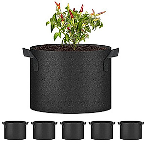 iPower 5-Pack 10 Gallon Plant Grow Bags Thickened Nonwoven Aeration Fabric Pots Heavy Duty Durable Container, Strap Handles for Garden, Black 5-Pack 10 Gallon Plant Grow Bags