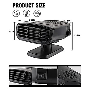 Car Heater,12V 150W Portable Car Heater Defroster Fans, 2 in 1 Heating & Cooling Fast Heating Defrost Defogger with Plug in Cigarette Lighter, Window Defroster for Car, SUV, Jeeps, Trucks, Black