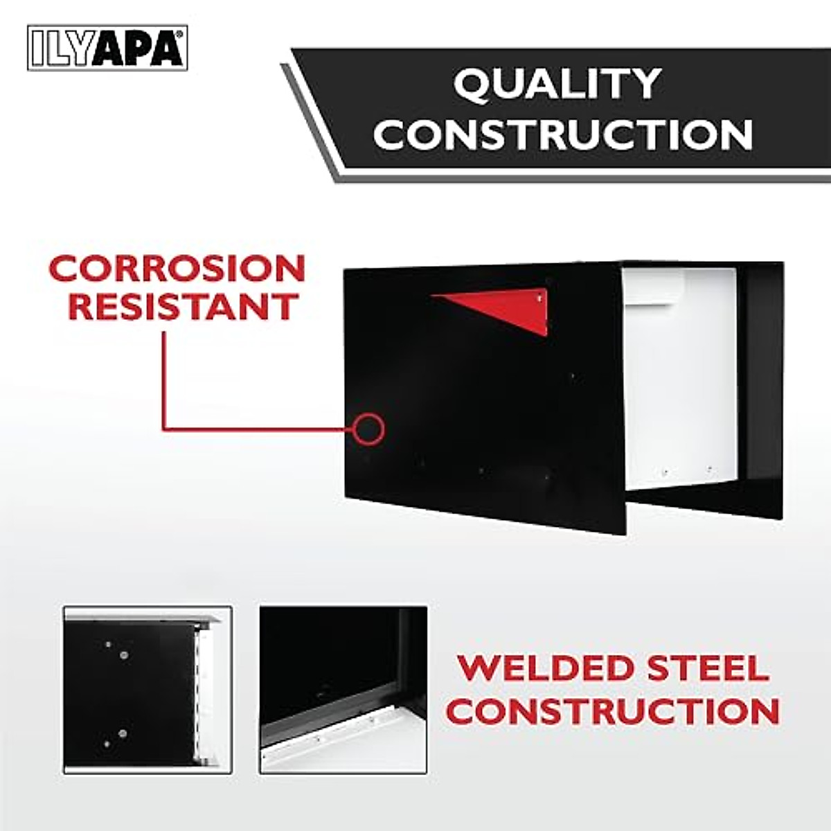 Ilyapa Tab Design Mailbox, Black & White Powder Coated Steel Heavy Duty Curbside Welded Mailbox, All Weather Durable & Corrosion Resistant, Stainless Steel Hinges and Magnetic Door