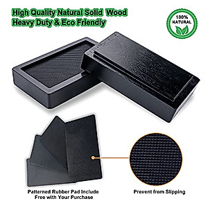 Bed Risers (Set of 4) Lifts Height 1",2",3" or 4",Natural Wood Furniture Heavy Duty Leg Risers Lifts for Sofas Table Desk Chair Couches with Non-Slip Rubber Pad & Non-Slip Recessed Hole (4 Pack Black)