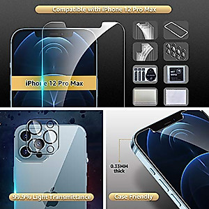 BREAKiX [3+3+3 Pack] Screen Protector Compatible with iPhone 12 Pro Max (6.7 inch), Front + Back Screen Protector + Camera Lens Protector Tempered Glass 9H HD [Installation Frame] [Precise Cutout]