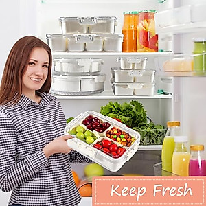 TUYSKE 4 Compartment Snack Box Container-Divided Serving Tray with Dishwasher Safe Inner Boxes for Fruit, Veggie