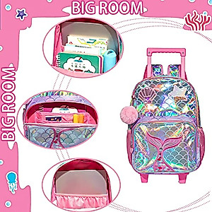 ZBAOGTW Mermaid Rolling Backpack for Girls Kids Backpack with Wheels for Elementary Kindergarten Girls Wheeled Backpack Carry on Luggage for School Travel