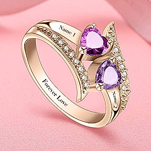 BAUMA Personalized Mothers Rings with 2 Simulated Birthstones Promise Rings Womens Meaningful Engagement Rings Promise Name Rings for Her Mom Ring Gift