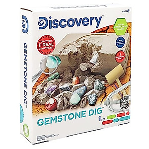 Discovery Kids Gemstone Dig Stem Science Kit by Horizon Group Usa, Excavate, Dig & Reveal 11 Real Gemstones, Includes Goggles, Excavation Tools, Streak Plate, Magnifying Glass & More
