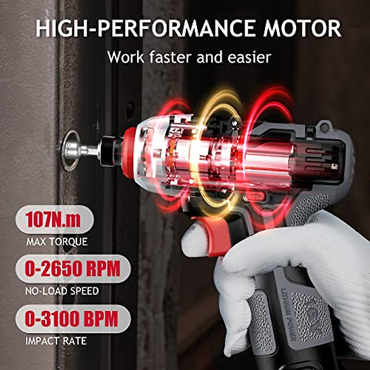 Cordless Impact Driver, 16V Brushless Impact Drill with 1/4” Hex Chuck, 2650RPM Variable Speed, LED Light, SCANS Impact Drill Set with 2.0Ah Battery/Charge, 37 Pcs Accessories, Tool Box, SC2161-1